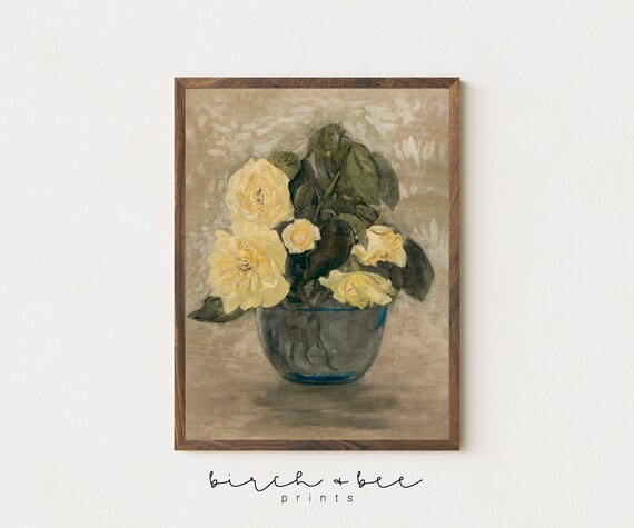 Vintage Yellow Rose Painting Antique Botanical Art Floral - Etsy