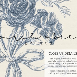 Blue Floral Print | French Country Wall Art | Vintage Flower Sketch ...