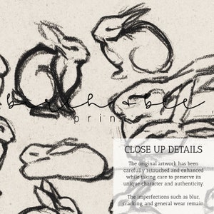 Rabbit Sketch Printable | Bunny Vintage Drawings | Nursery Wall Art ...