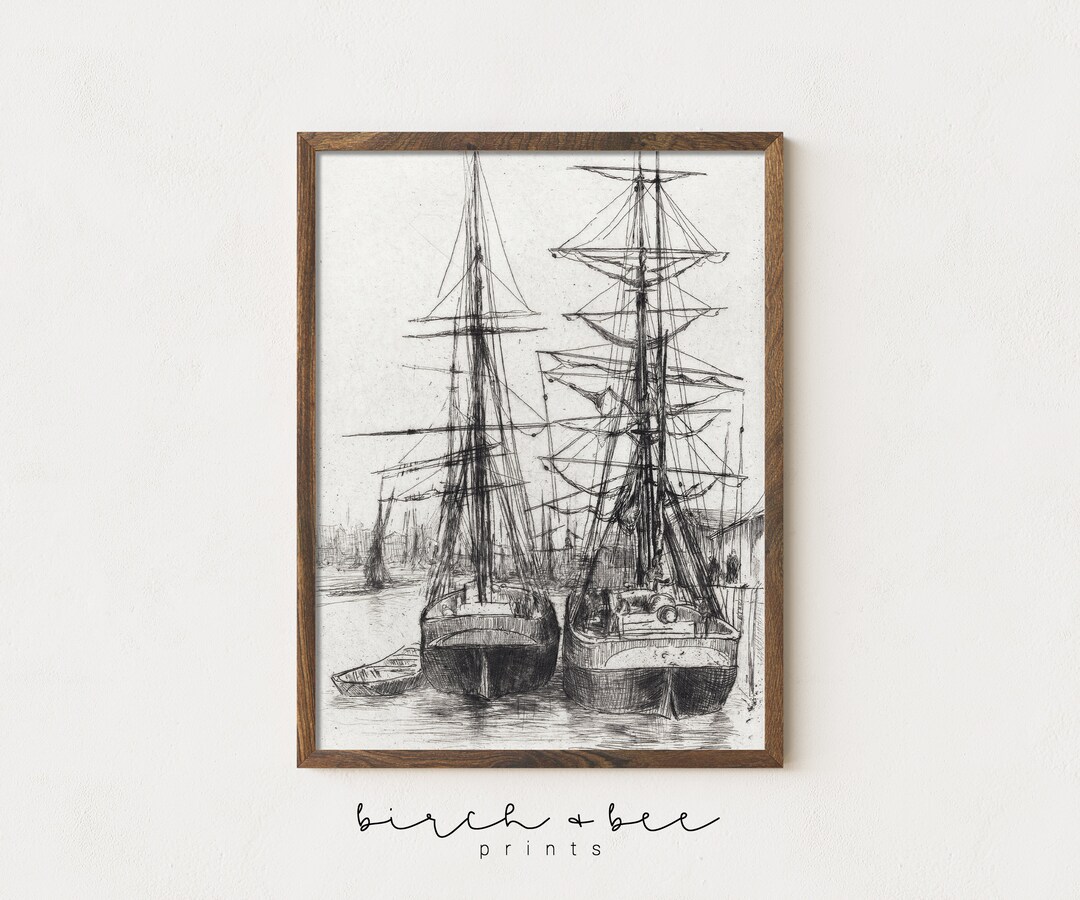 Vintage Boat Art Print | Boat Drawing | Nautical Wall Decor Digital ...