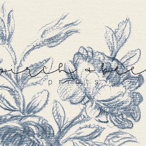 Blue Floral Print | French Country Wall Art | Vintage Flower Sketch ...