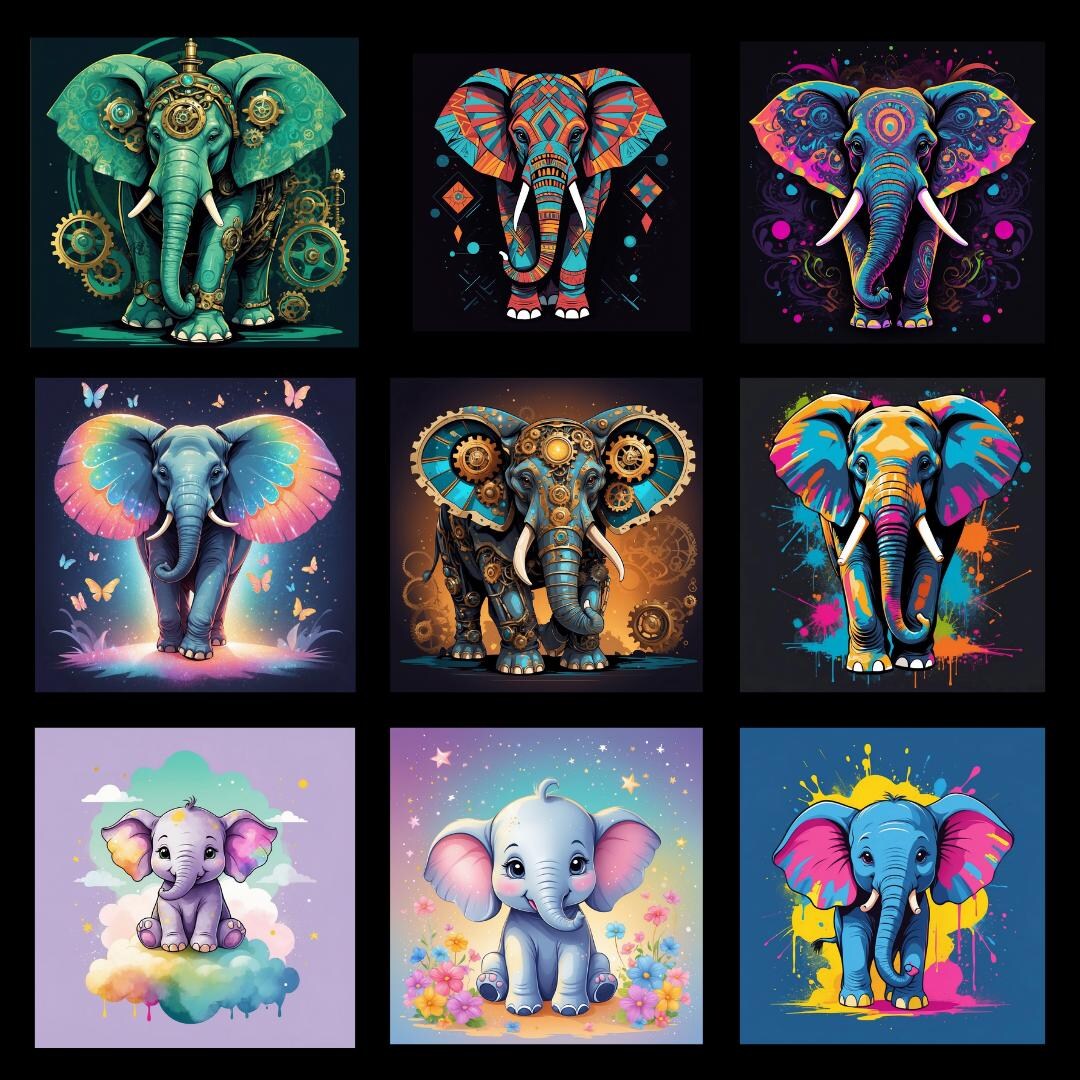 100 T-shirt Designs, Elephants PNG Files for Men, Women and Kids Unique ...