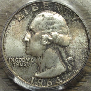 1964 Washington Quarter Toned Uncirculated Pcgs Ms 65 Graded Vintage