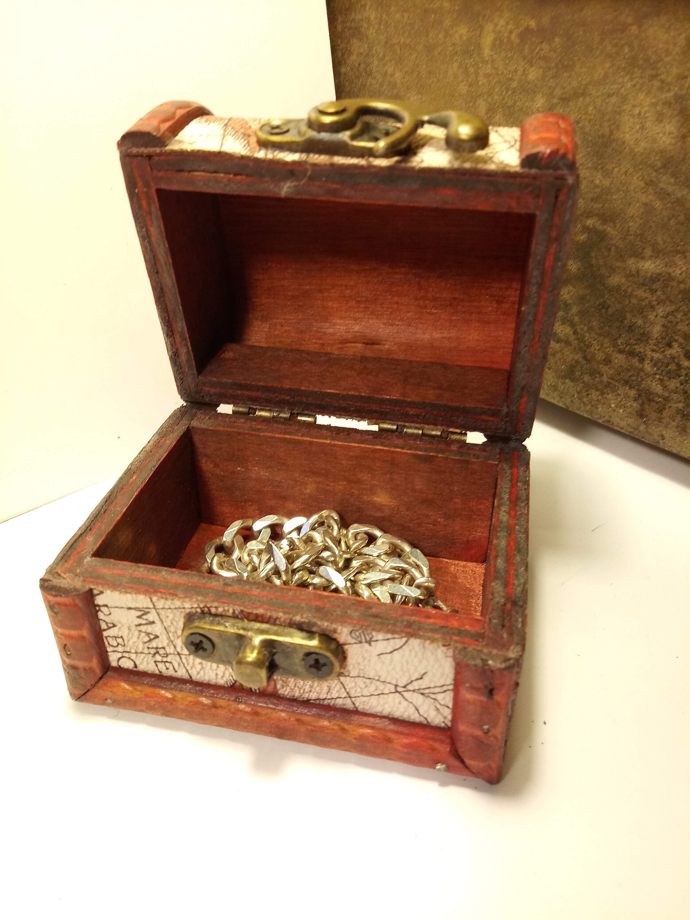 Treasure Chest Map Jewelry Box Small Wood Trinket Box / | Etsy