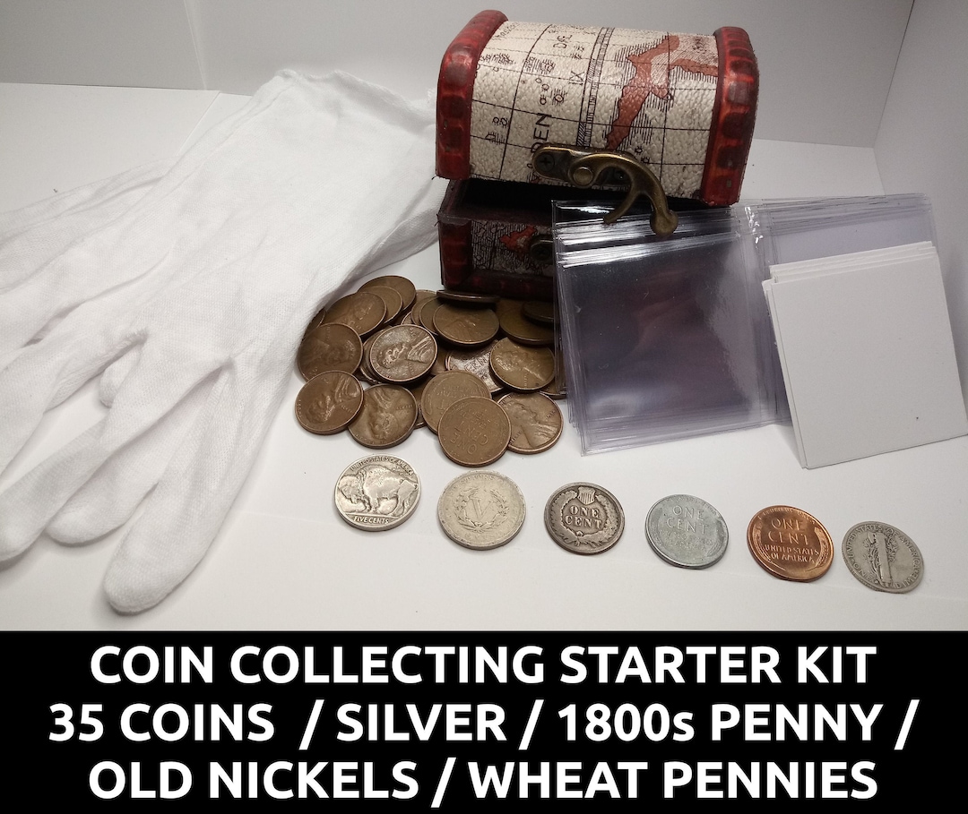 Coin Collecting Starter Kit - 35 Old Coins / 1800s Penny + Silver Dime ...