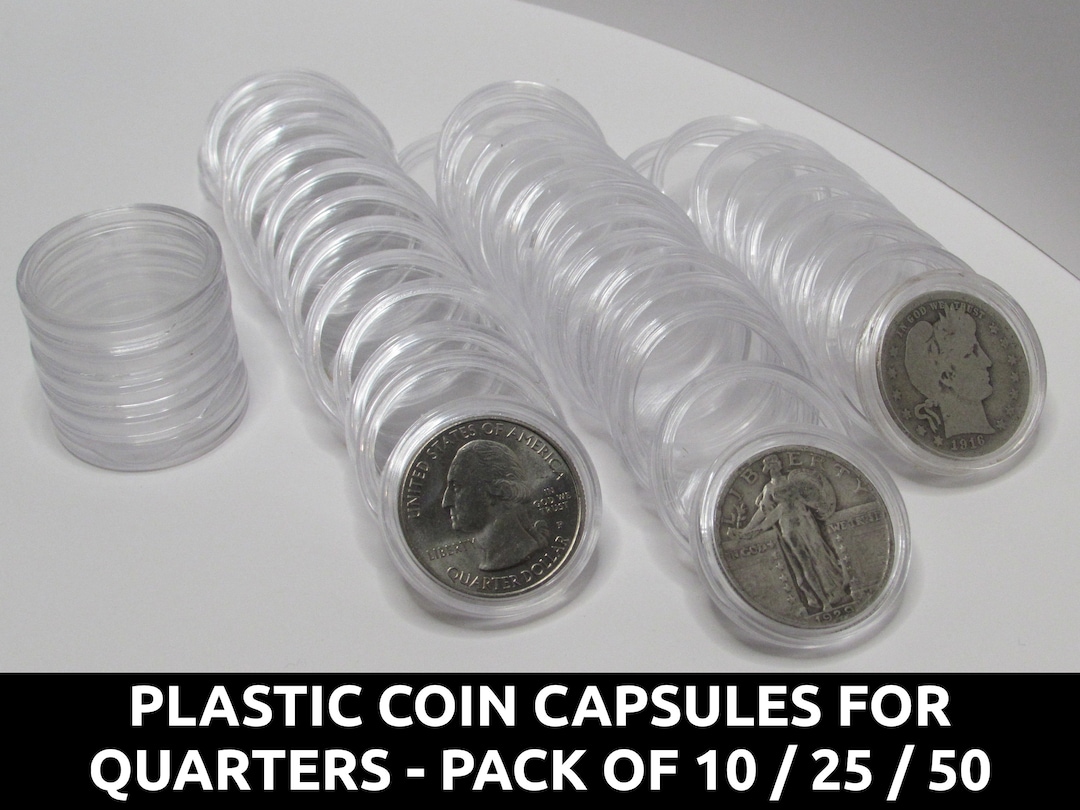 Quarter Sized Plastic Coin Capsules - 24.3mm Holders for Coins - Pack ...