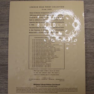 Whitman Tribute Coin Board - Lincoln Head Penny - 1909-1940 - Etsy