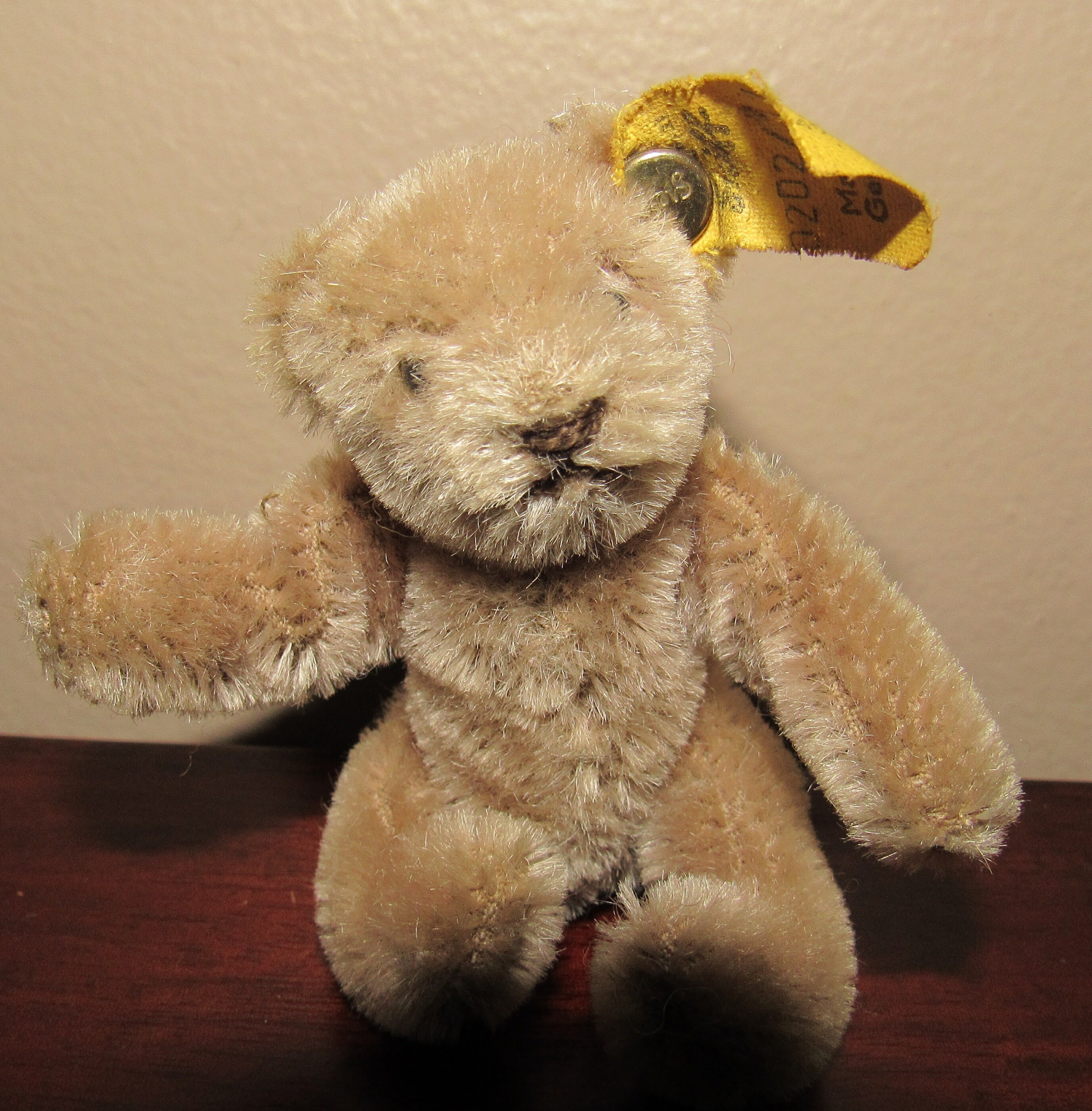 Vintage Steiff Original Script Button Miniature Grey Jointed Bear 3.5 ...