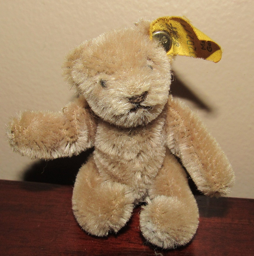 Vintage Steiff Original Script Button Miniature Grey Jointed Bear 3.5 ...