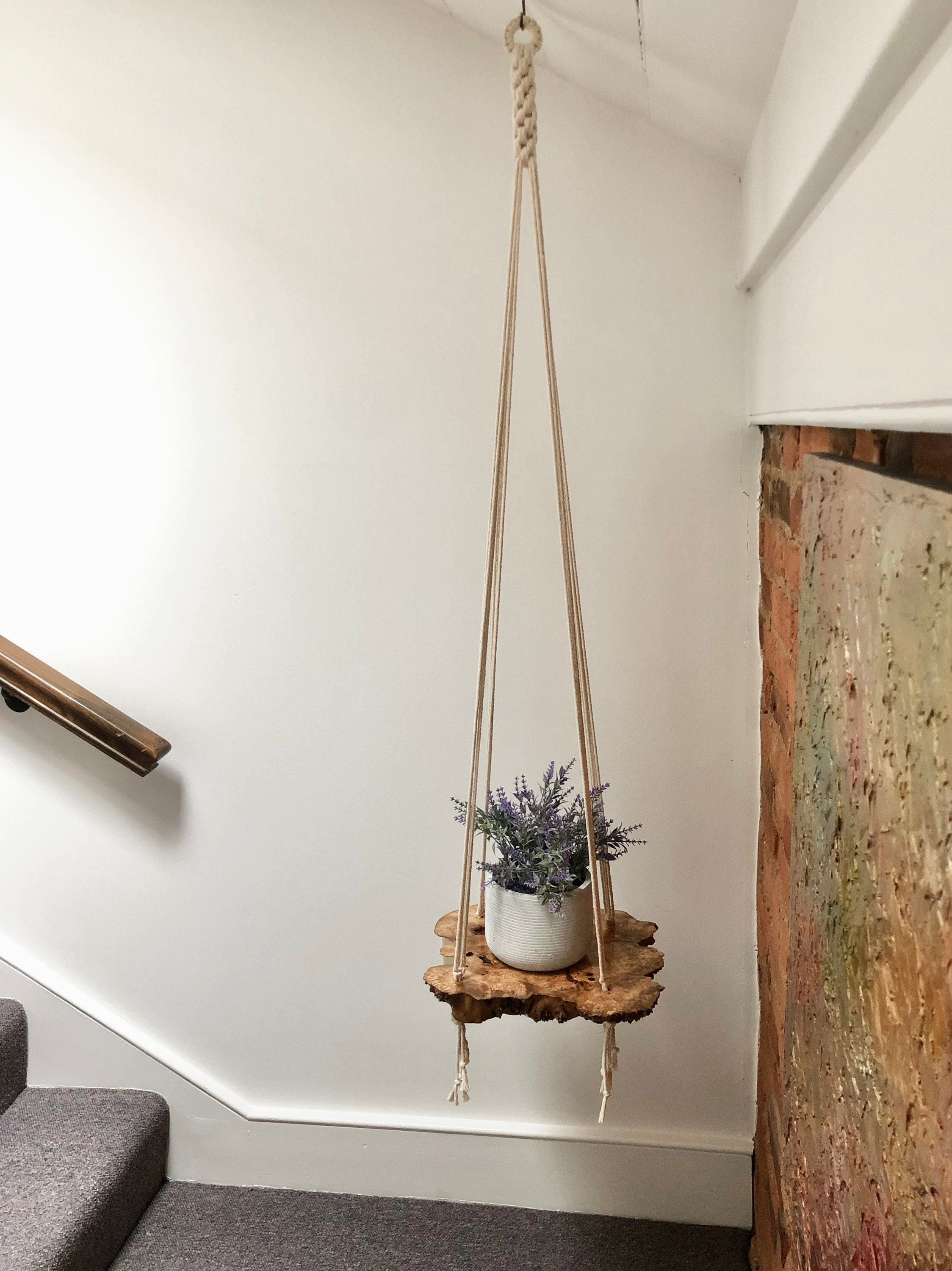 Macrame Hanging Wood Slab / Macrame Hanging Shelf - Etsy