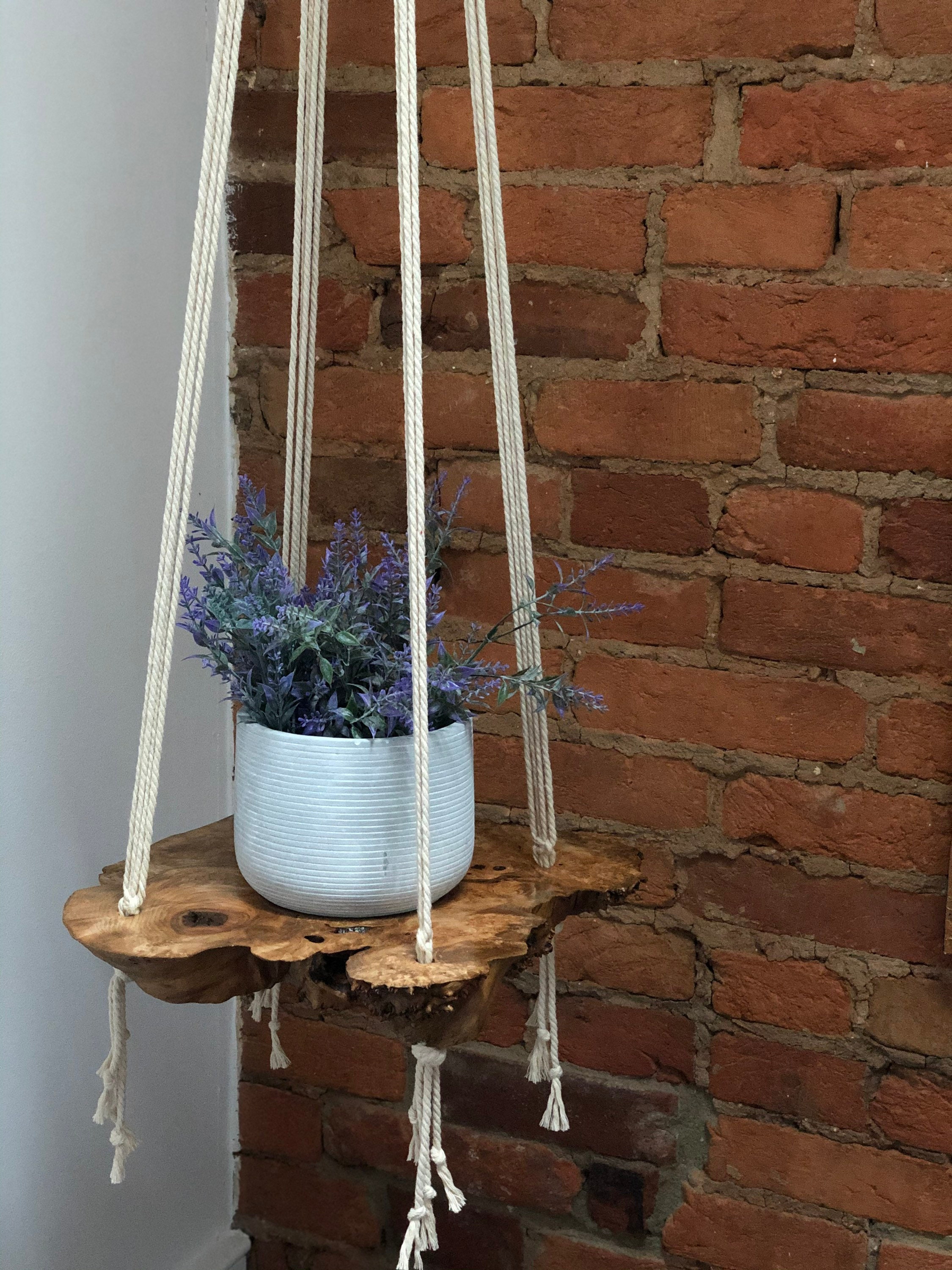 Macrame Hanging Wood Slab / Macrame Hanging Shelf - Etsy