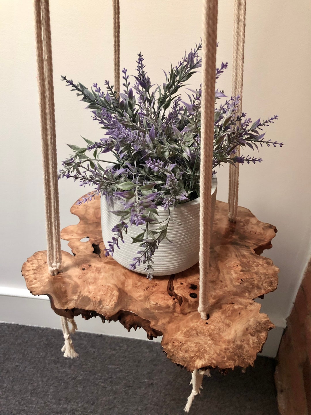 Macrame Hanging Wood Slab / Macrame Hanging Shelf - Etsy