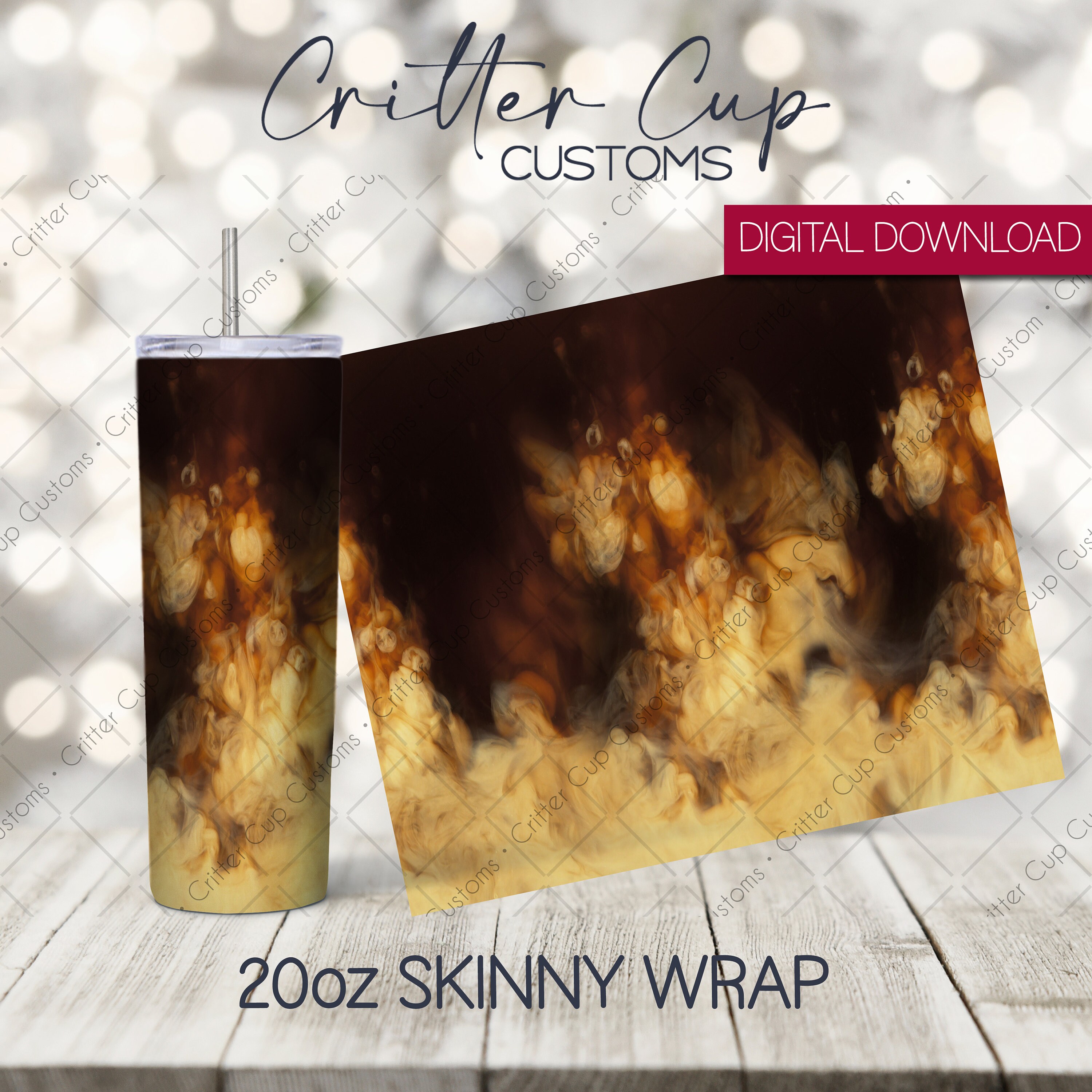 Iced Coffee Swirl Design Design 20oz Straight Tumbler Wrap Digital ...