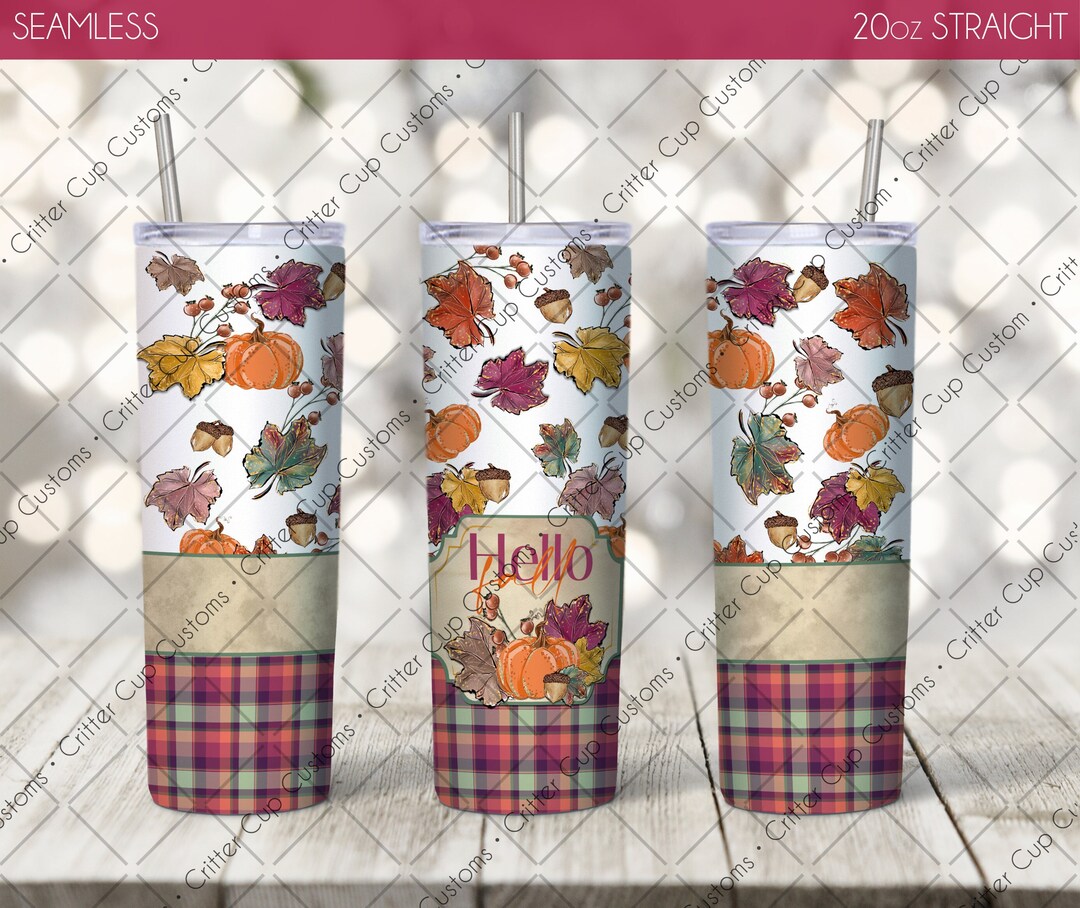 Hello Fall Tumbler Wrap, Fall Tumbler Design, Fall Pumpkins and Leaves ...