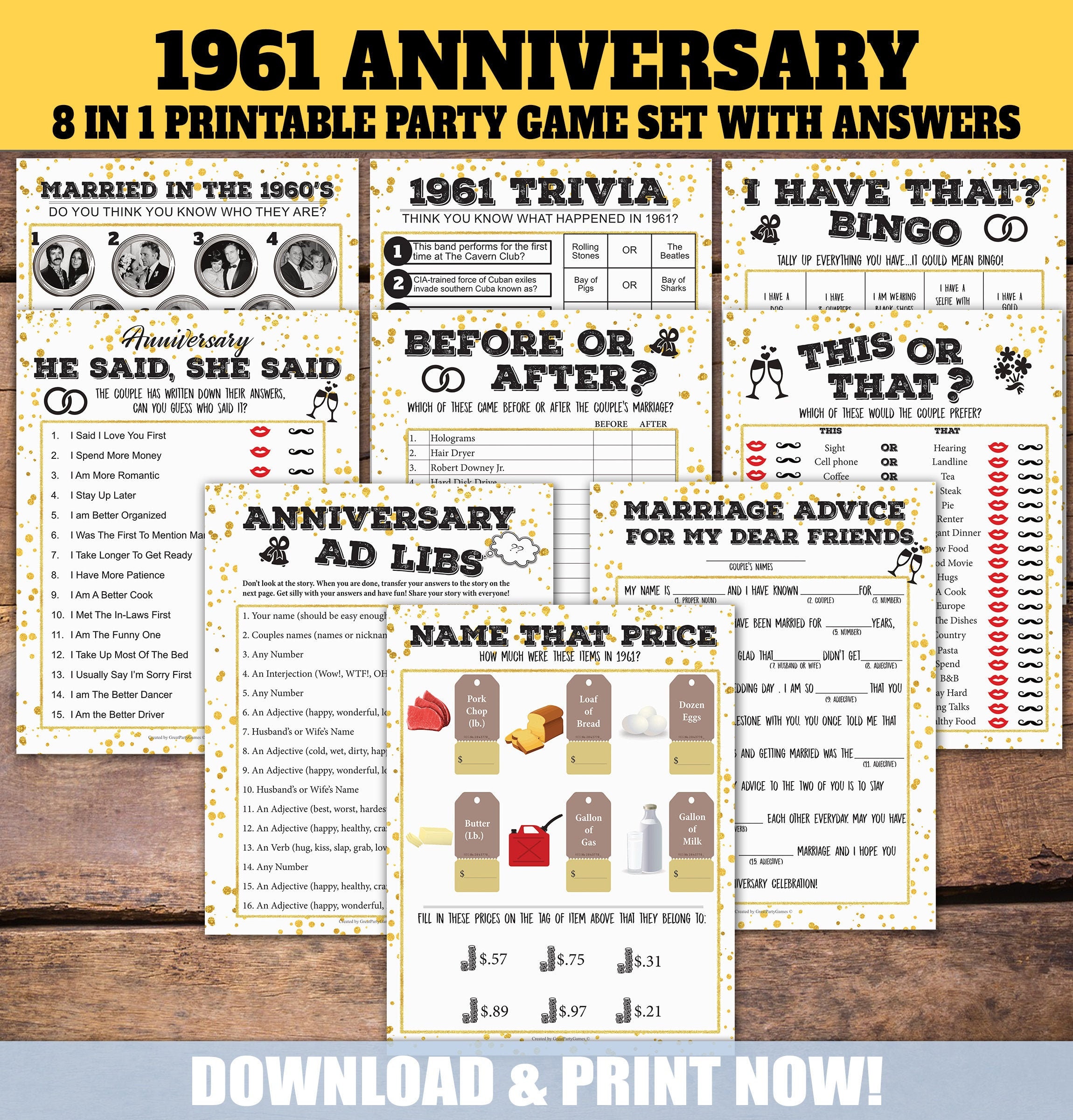 60th Anniversary Party Games Gold 1961 Wedding Anniversary Etsy 60th-anniversary-party-games-gold-1961-wedding-anniversary-etsy