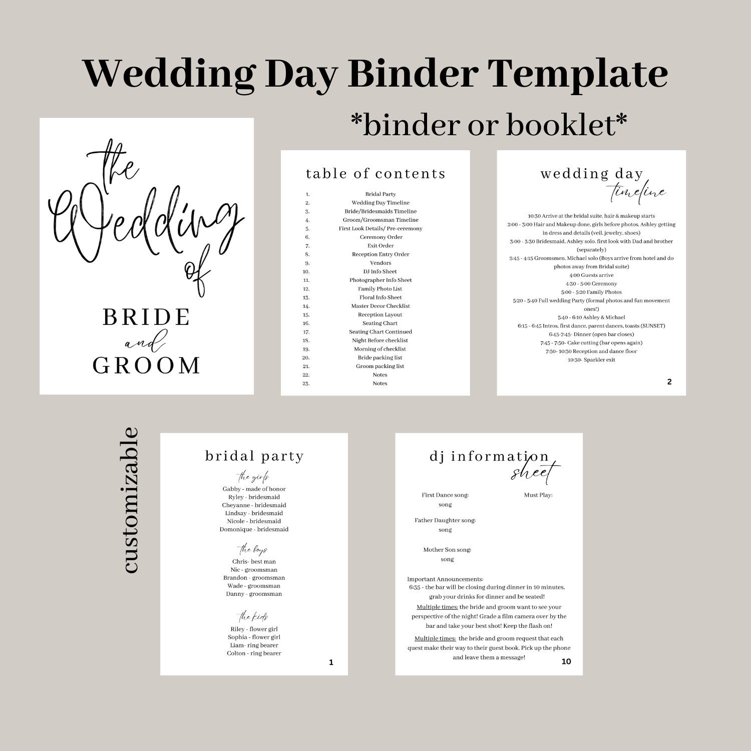 Wedding Day Binder Template, Customizable, Wedding Booklet, Wedding ...