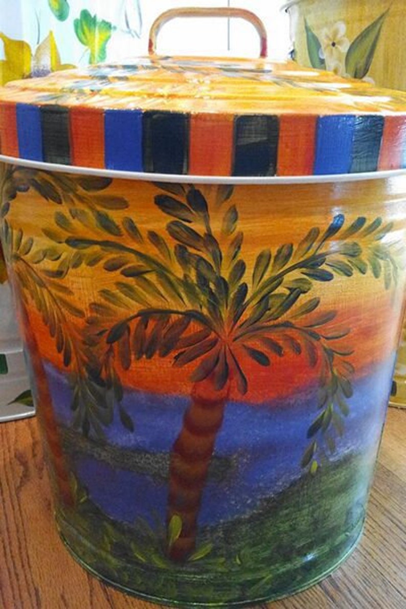 Hand Painted Trash/garbage Can - 10 Gallon Southern Sun Set, Water ...