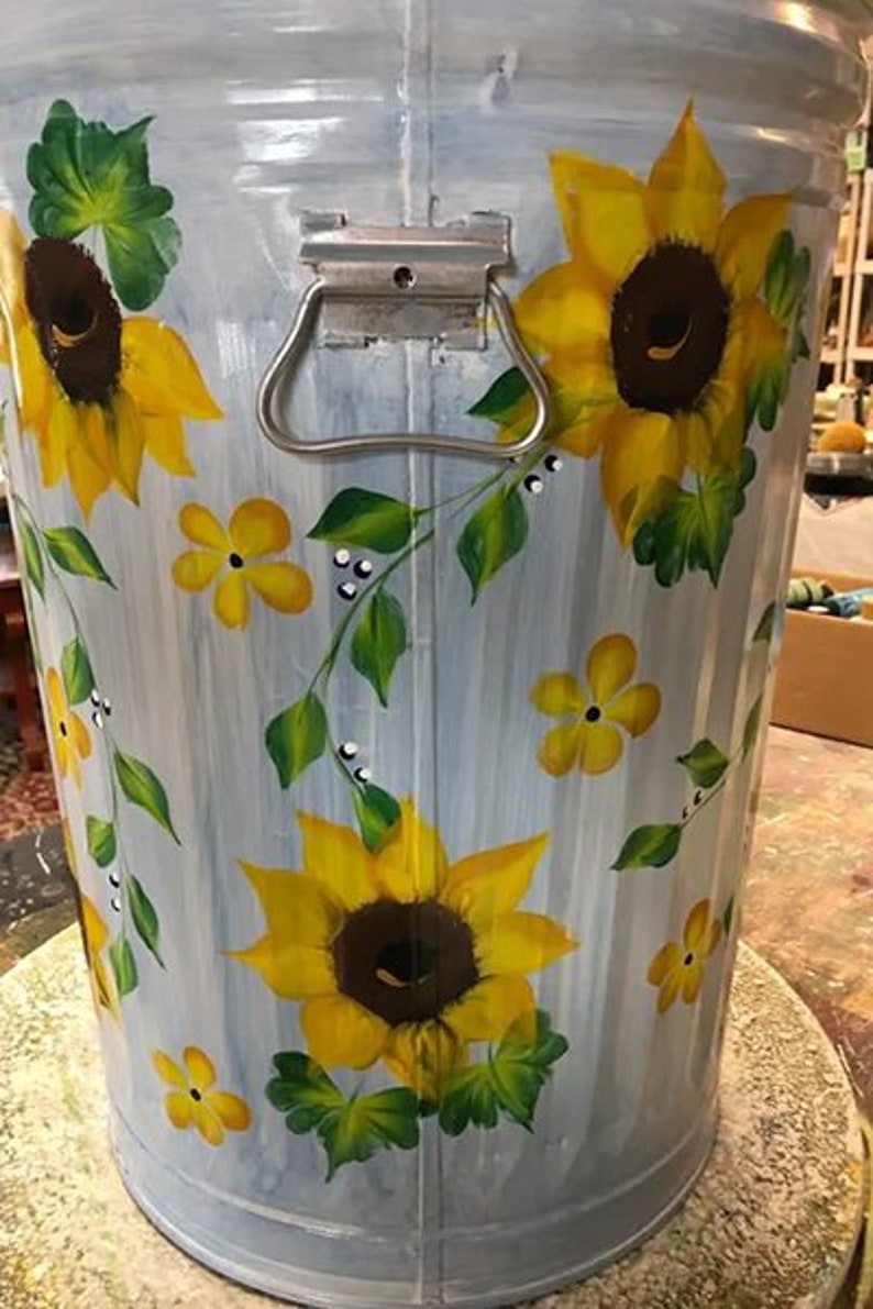 Hand Painted Trash/garbage Can - 20 Gallon Light Blue Wash With ...