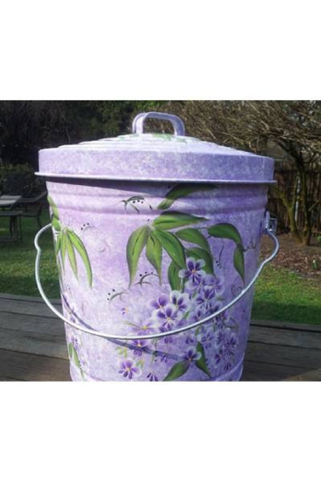 Hand Painted Trash/garbage Can - 10 Gallon Lavender Texture Wash ...