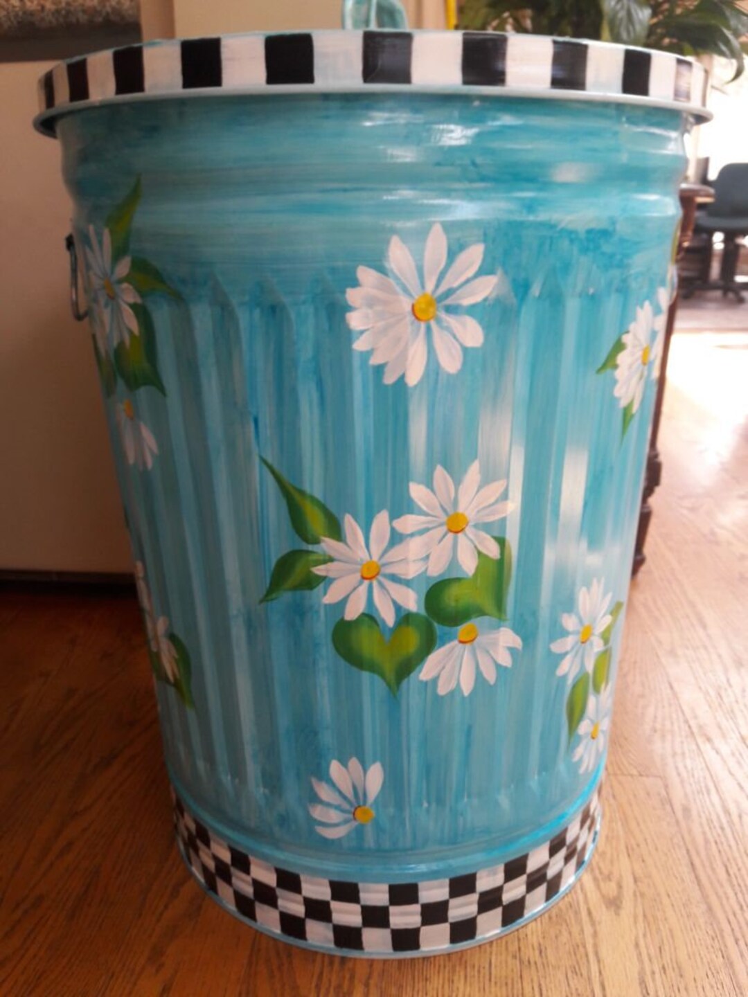 Hand Painted Trash/garbage Can 30 Gallon Caribbean Blue - Etsy