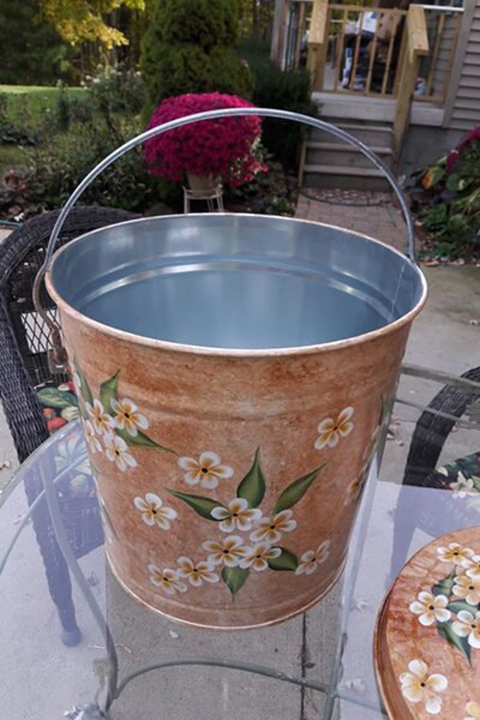 Hand Painted Trash/garbage Can - 10 Gallon Maple Wash, White Primrose ...