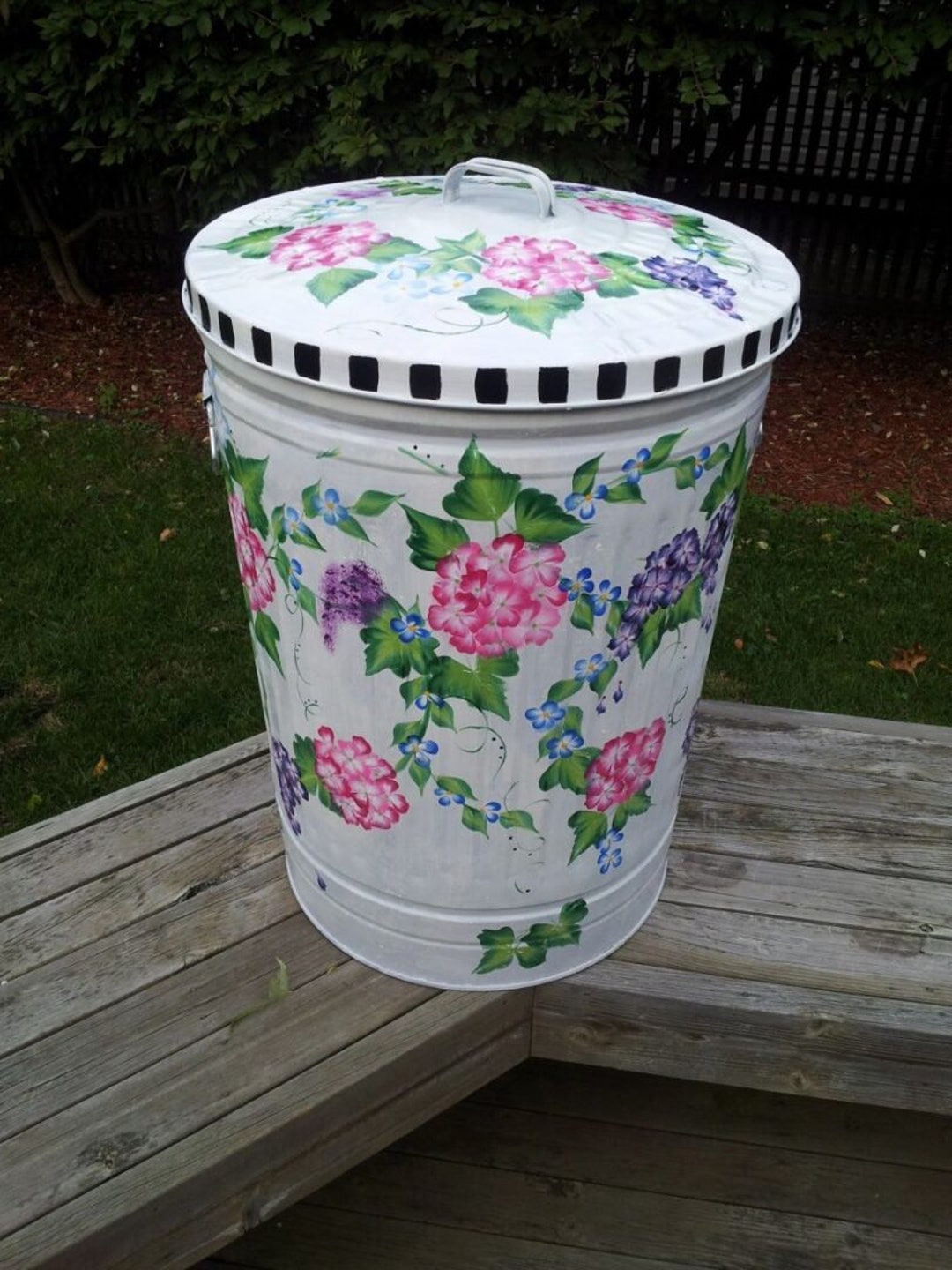 Hand Painted Trash/garbage Can - 30 Gallon Bright White W/vibrant ...