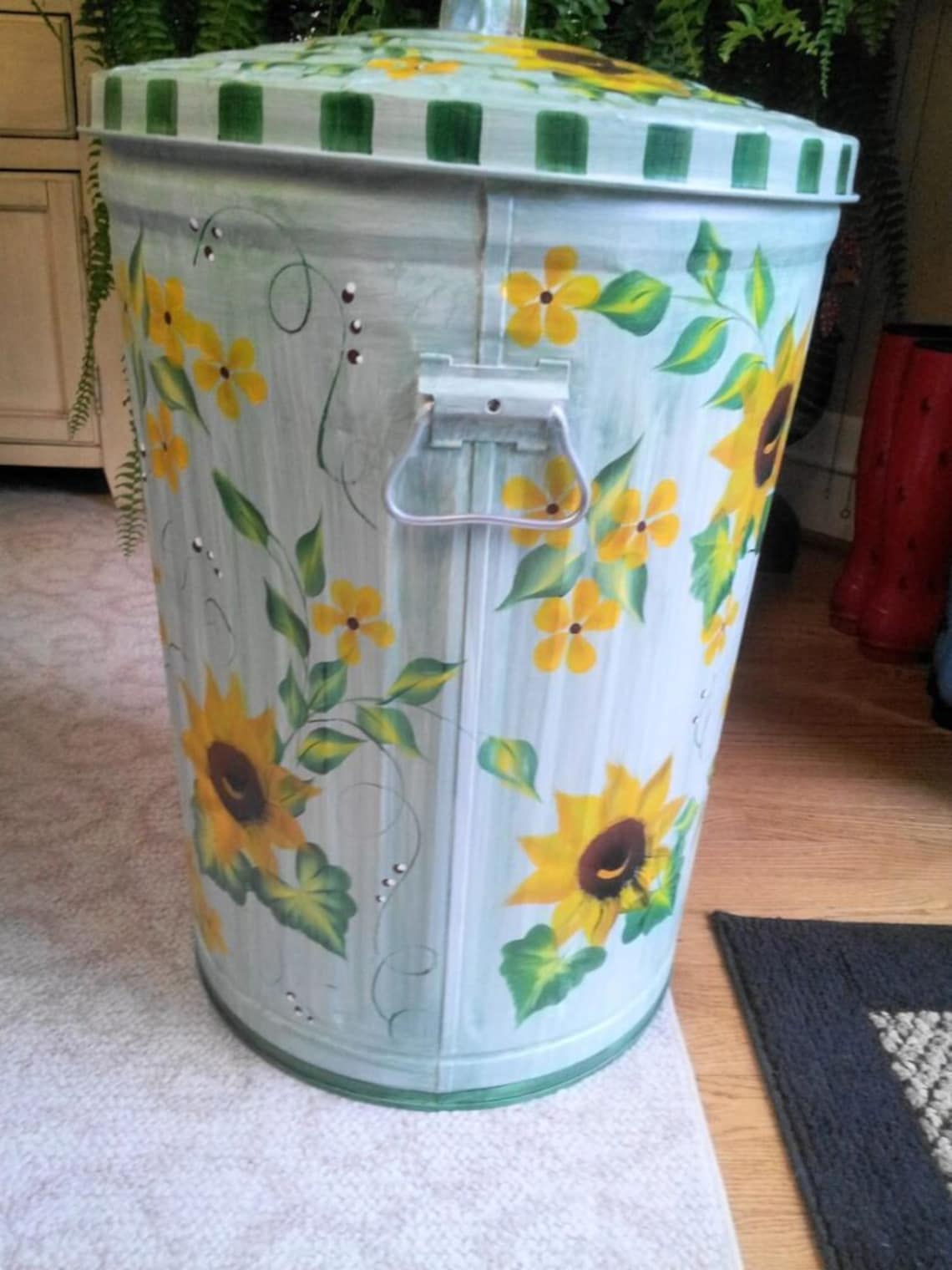 Hand Painted Trash/garbage Can 20 Gallon Light Hunter Wash, Bright ...