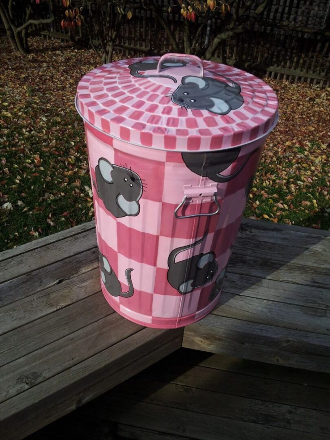 Hand Painted Trash/garbage Can 20 Gallon Large Checks W/large Mice ...