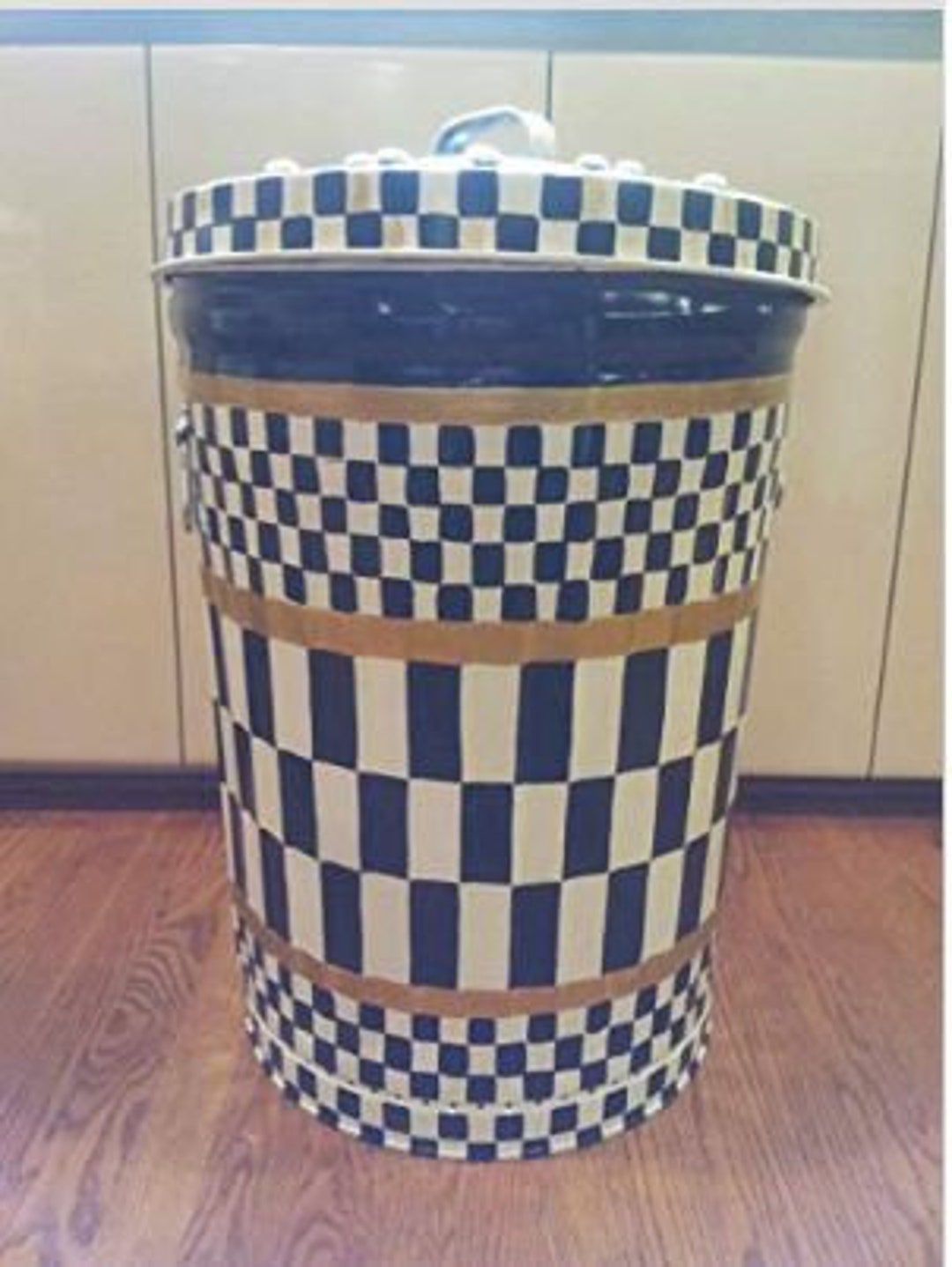 Hand Painted Trash/garbage Can - 20 Gallon Black and White Check With ...