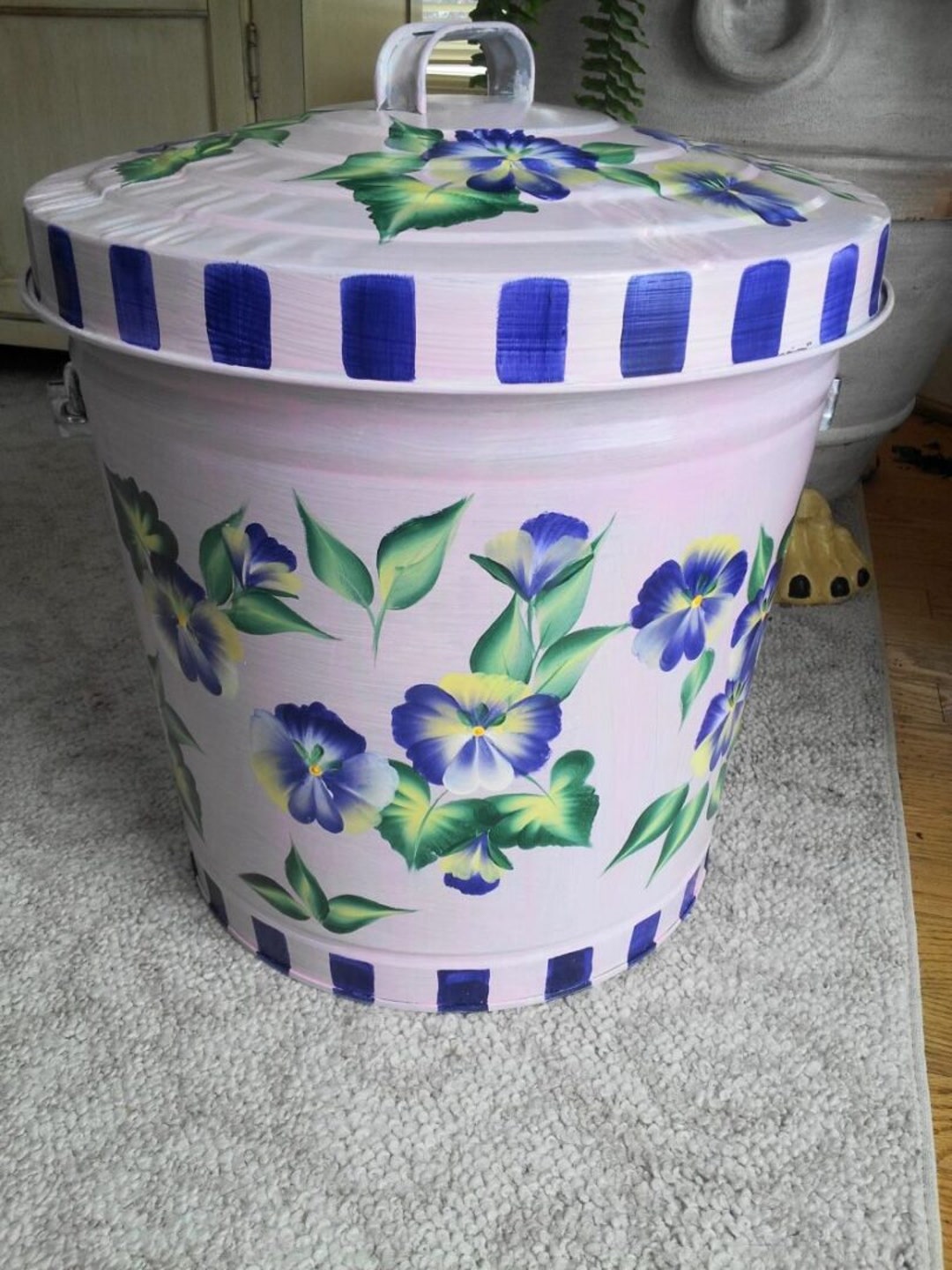 Hand Painted Trash/garbage Can - 10 Gallon Light Pink Wash, Purple ...