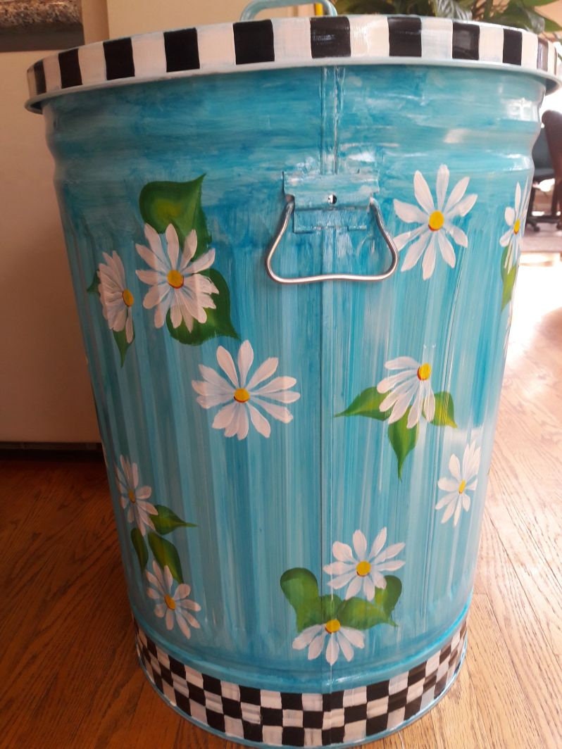 Hand Painted Trash/garbage Can 30 Gallon Caribbean Blue - Etsy