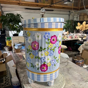 Hand Painted Trash/garbage Can - 30 Gallon - Floral, Dimensional ...