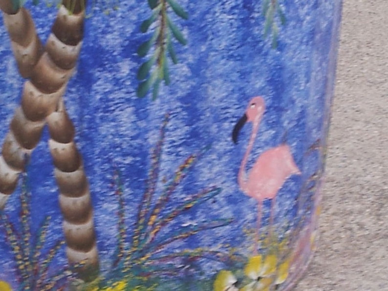 Hand Painted Trash/garbage Can 20 Gallon Cobalt Wash Palm - Etsy
