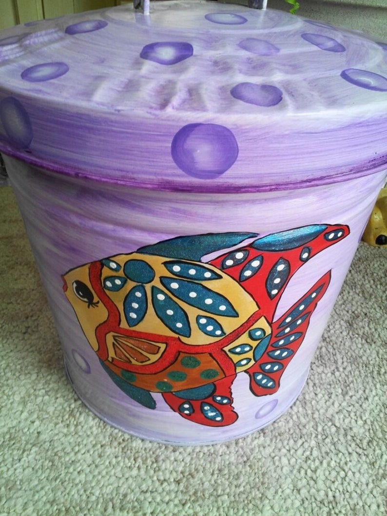 Hand Painted Trash/garbage Can - 6 Gallon Red Violet Wash, Metallic ...
