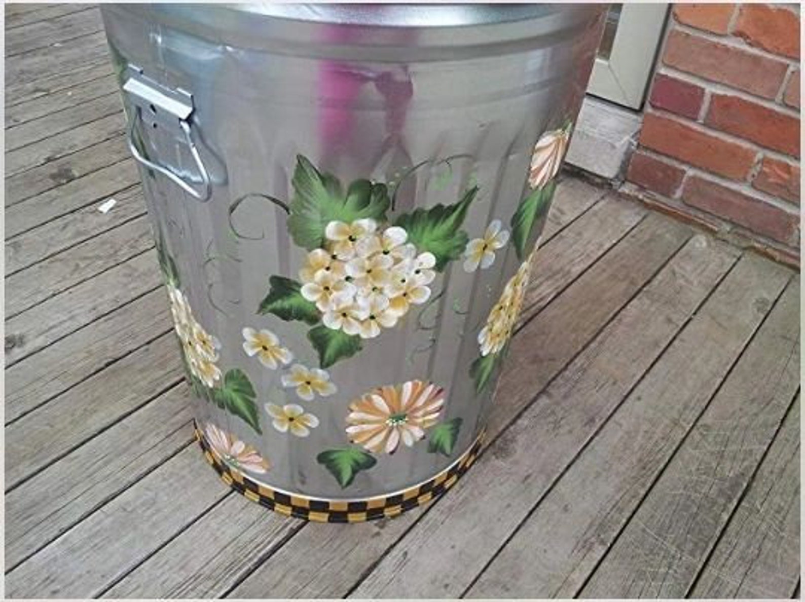 Hand Painted Trash/garbage Can - 20 Gallon Galvanized Floral - Etsy