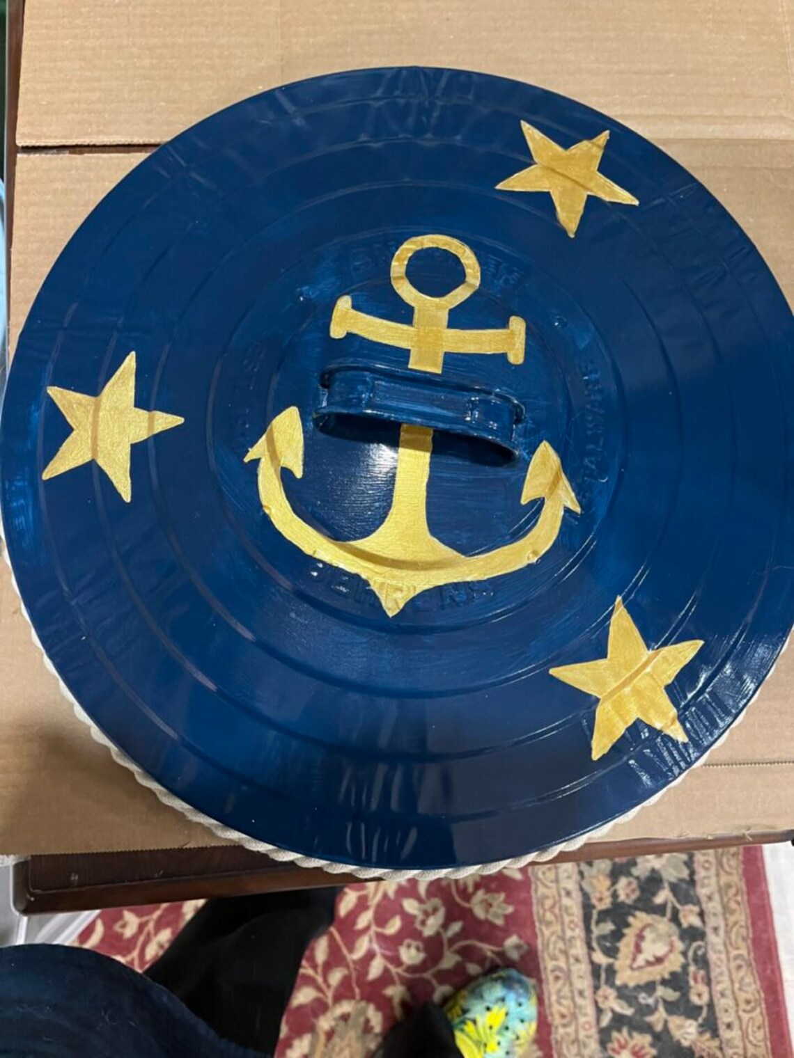 Hand Painted Trash/garbage Can - 20 Gallon Nautical - Gold Anchors ...