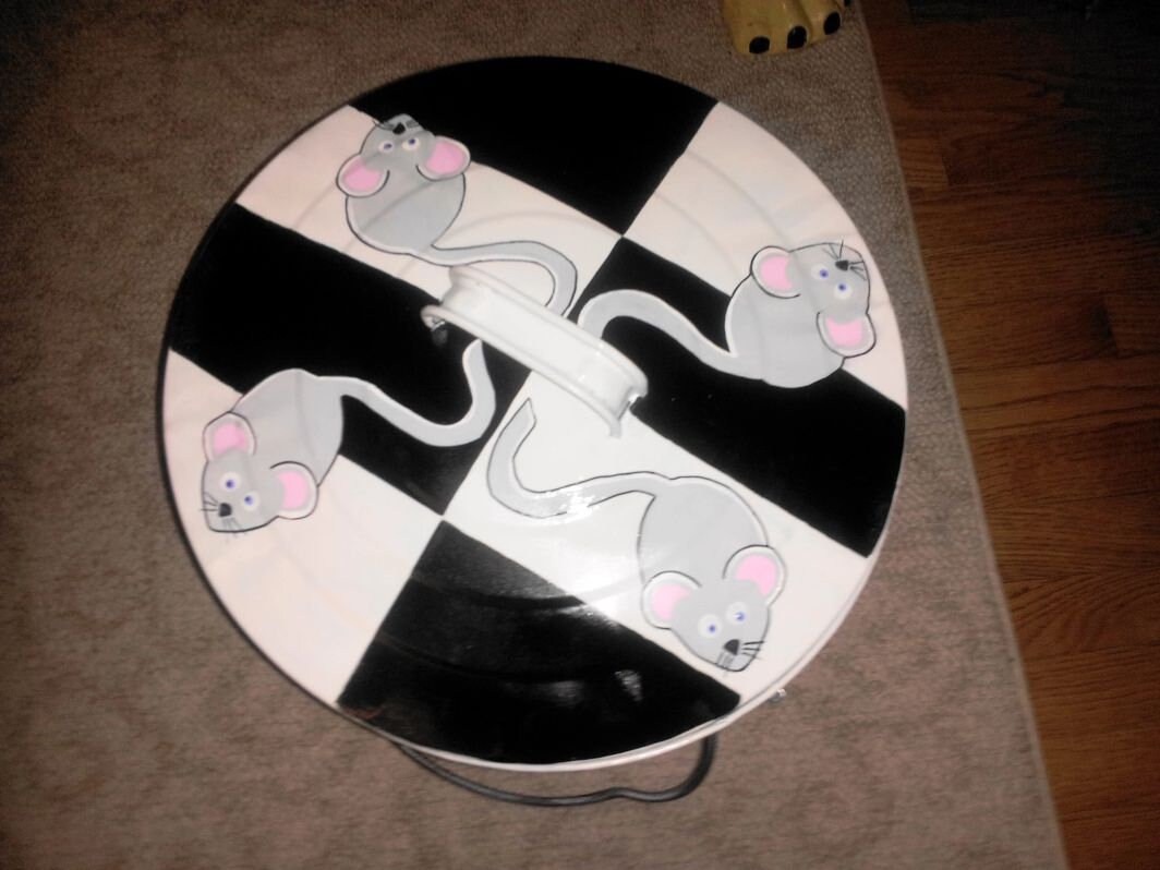 Hand Painted Trash/garbage Can 6 Gallon Large Black & White Check, Gray ...