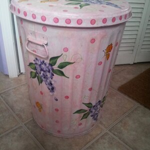 Hand Painted Trash/garbage Can - 20 Gallon Textured Pink Wash, Purple ...