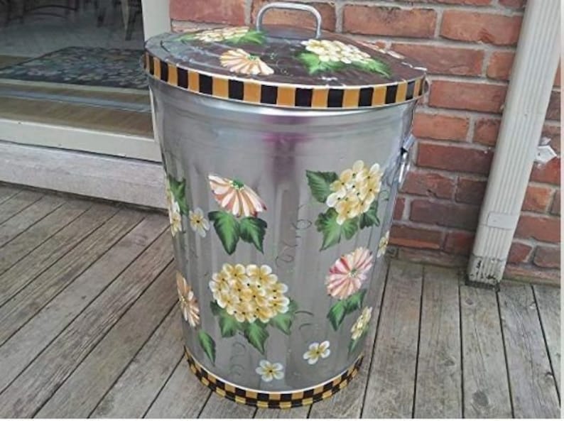 Hand Painted Trash/garbage Can - 20 Gallon Galvanized Floral - Etsy