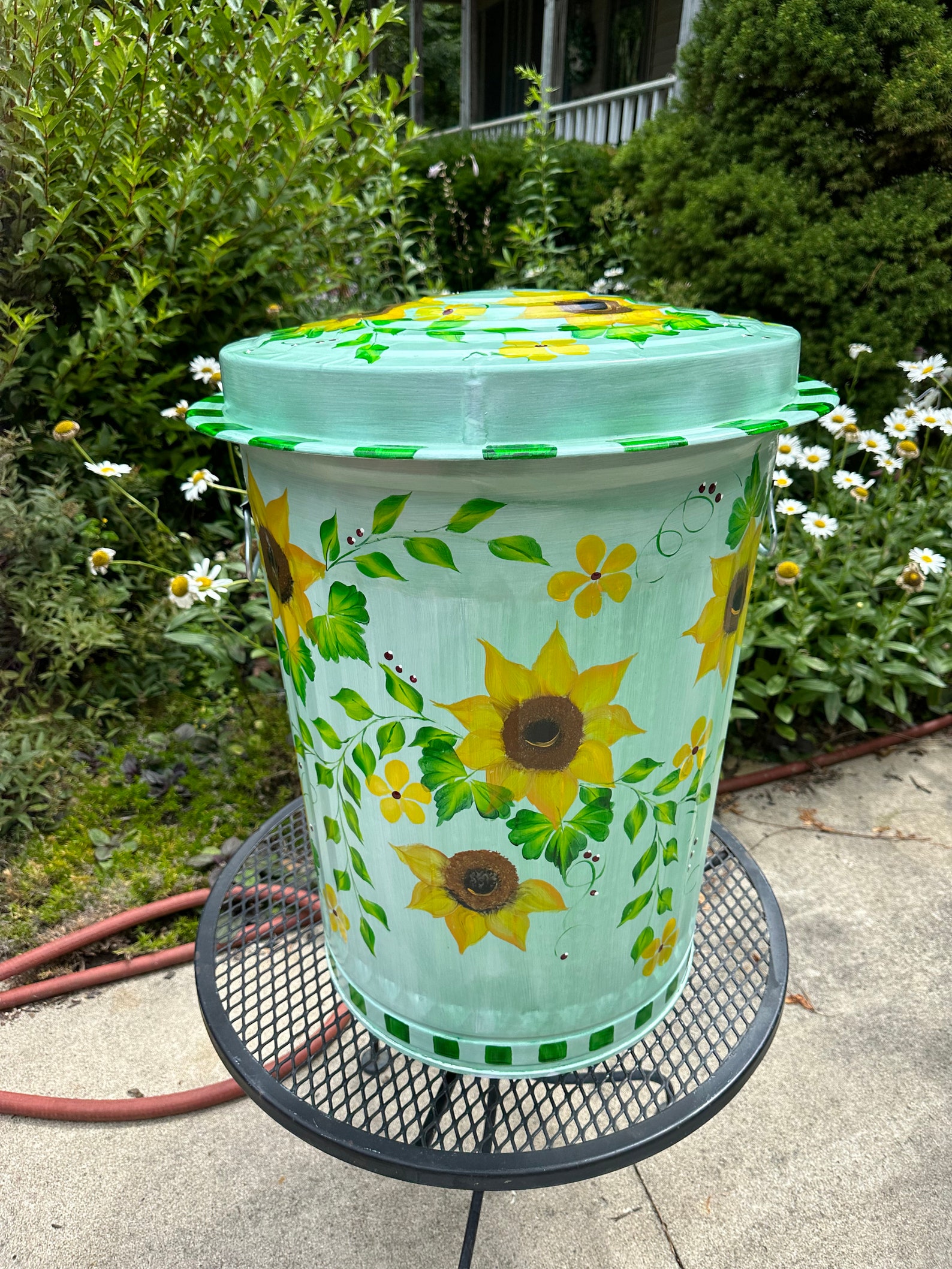 Hand Painted Trash/garbage Can - 20 Gallon Light Hunter Wash, Bright ...