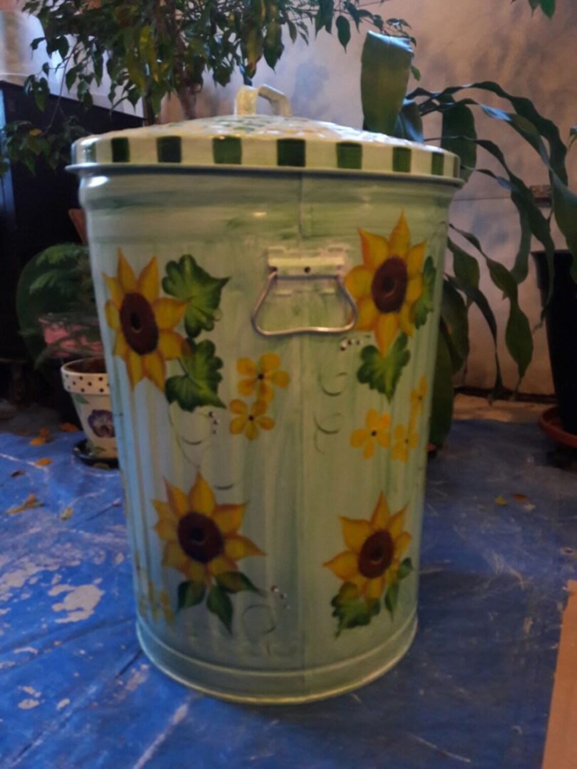 Hand Painted Trash/garbage Can - 20 Gallon Light Hunter Wash ...
