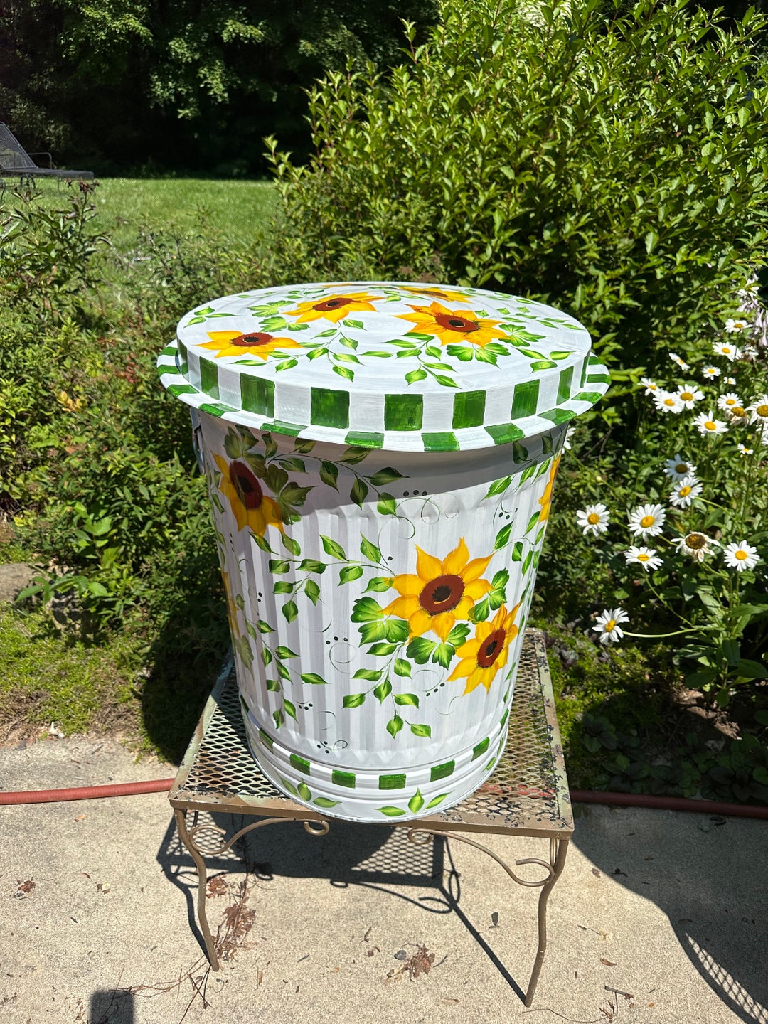 Hand Painted Trash/garbage Can - 30 Gallon - Bright White With ...