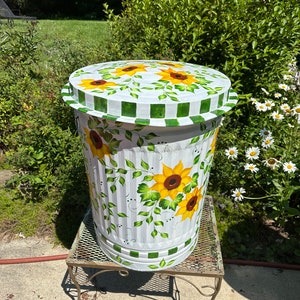 Hand Painted Trash/garbage Can - 30 Gallon - Bright White With ...