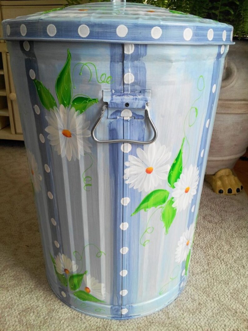 Hand Painted Trash/garbage Can - 20 Gallon Light Blue Wash, Slate ...