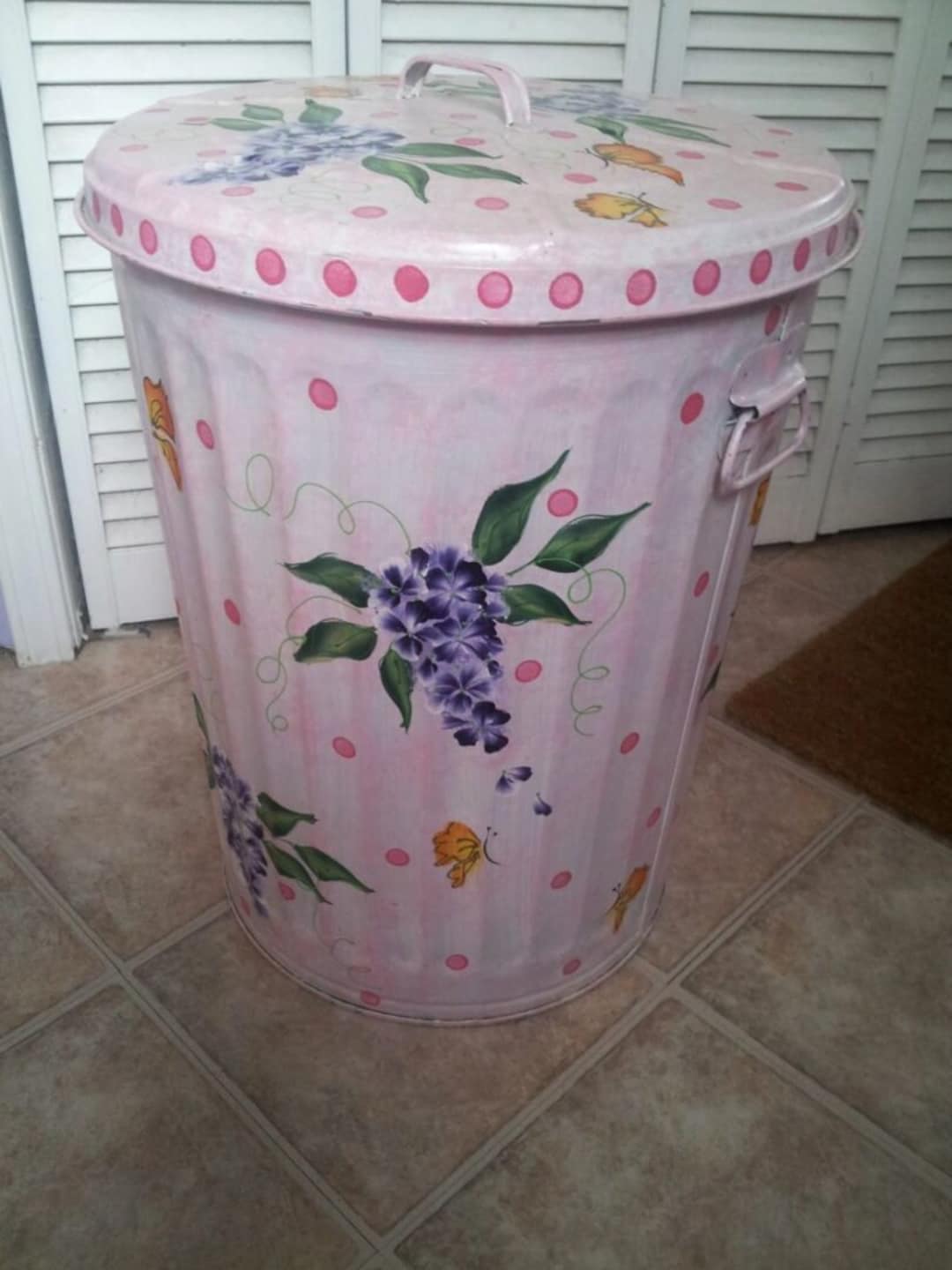 Hand Painted Trash/garbage Can - 20 Gallon Textured Pink Wash, Purple ...