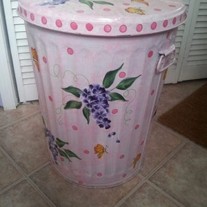 Hand Painted Trash/garbage Can - 20 Gallon Textured Pink Wash, Purple ...