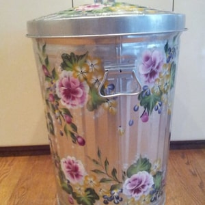 Hand Painted Trash/garbage Can - 20 Gallon Galvanized With Roses,filler ...
