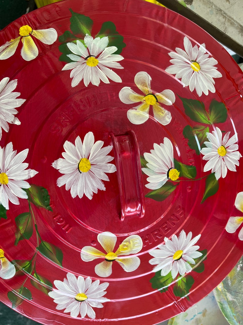 Hand Painted Trash/garbage Can - Hand Painted Trash/garbage Can - 20 Gallon - Red With White ...