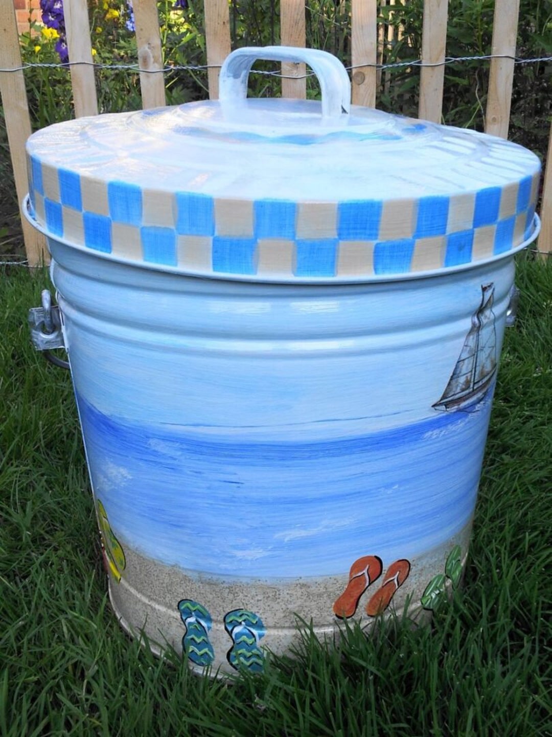 Hand Painted Trash/garbage Can - 6 Gallon Beach, Flip Flops, Ship ...