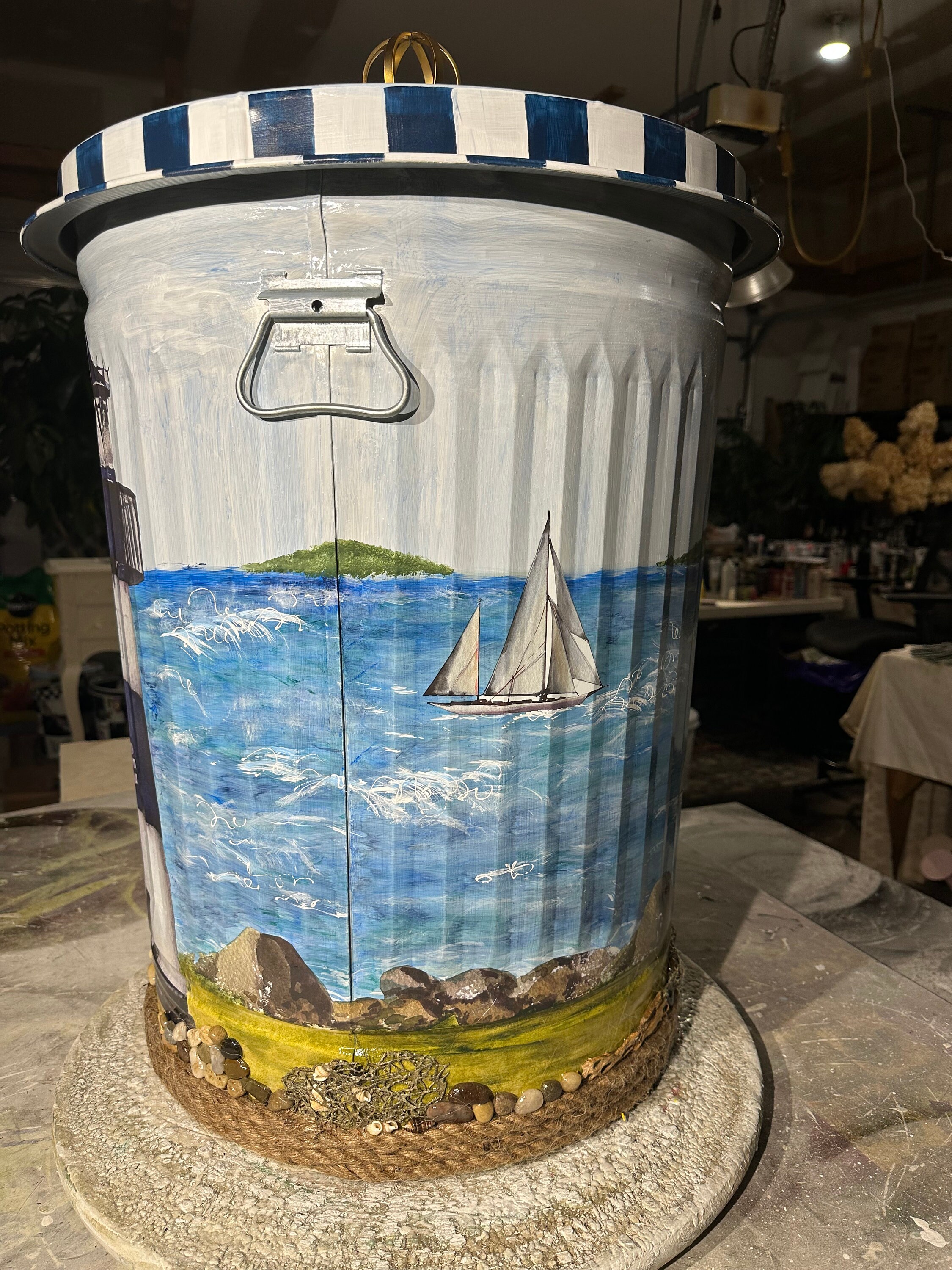 Hand Painted Trash Can Nautical 30 Gallon - Etsy